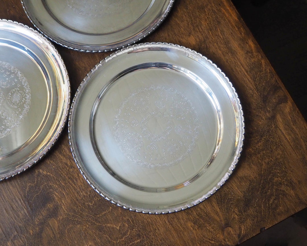 Vintage Silver Plated Plates Set of Three Silver Plated Trays Vintage ...
