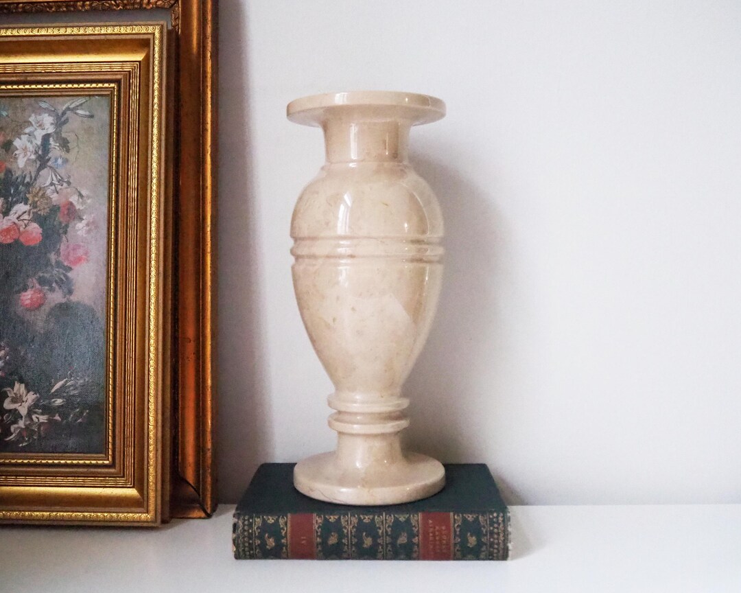 Vintage Vase | Large Marble Vase | Vintage Marble Vase | Beige Marble ...
