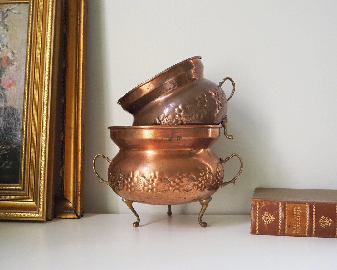 Set of Two Vintage Copper Planters Matching Copper Planters Round ...