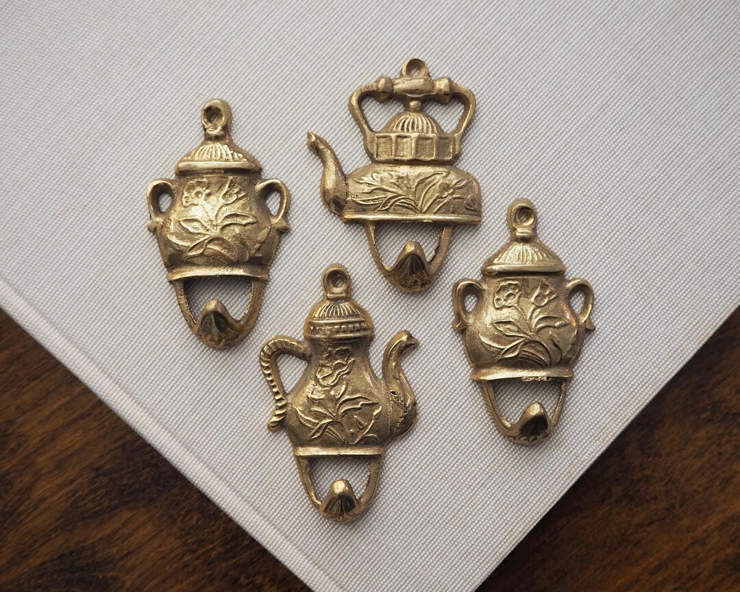 Vintage Brass Wall Hooks | Set of Four Brass Wall Hooks | Small Brass ...