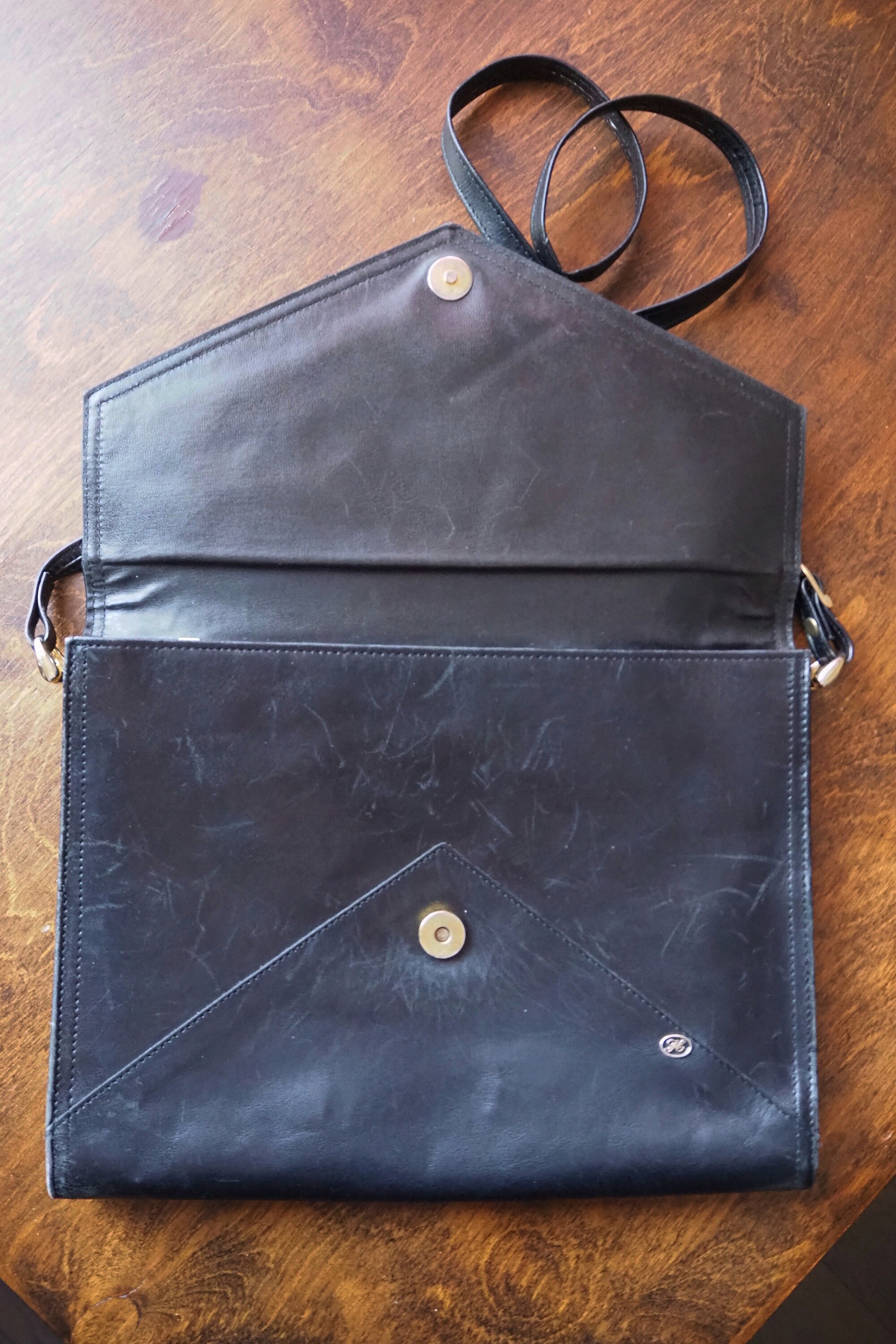 Vintage leather envelope bag Vintage leather bag Black | Etsy