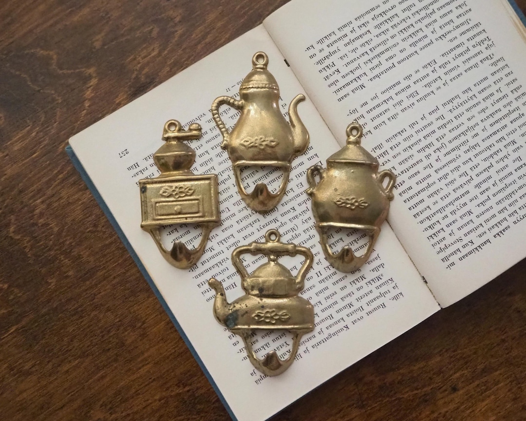 Vintage Brass Wall Hooks Set of Four Brass Wall Hooks Small Brass Wall ...
