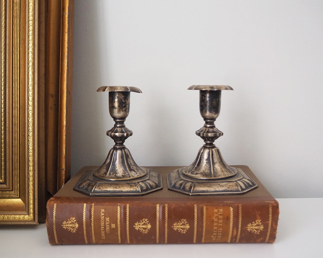 Set of Two Vintage Candlestick Holders | Silver Plated Candlestick ...