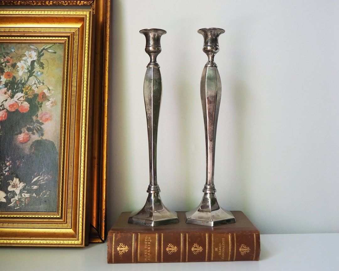 Vintage Candlestick Holder Tall Candlestick Holder Silver Plated ...
