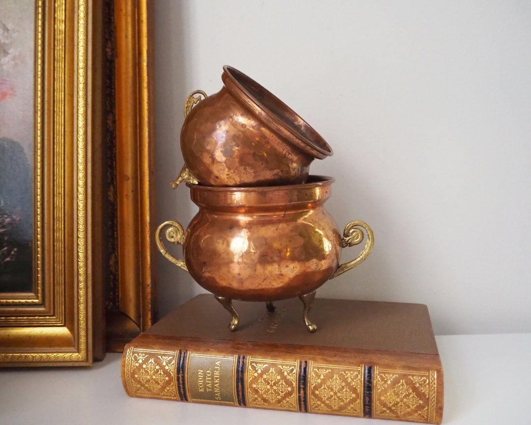Set of Two Vintage Copper Planters Mismatched Copper Planters Round ...