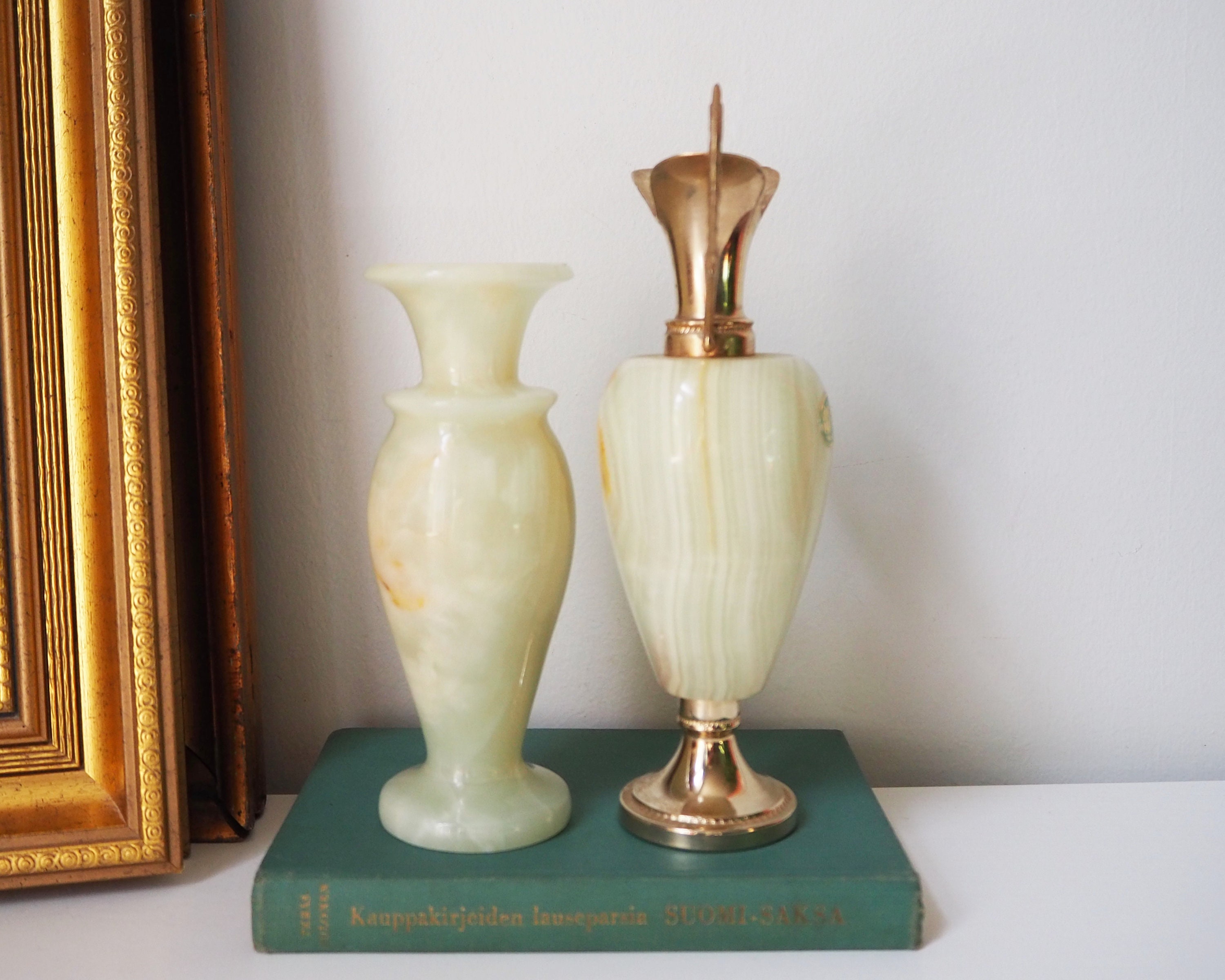 Set of Two Vintage Vases | Onyx Vase and Pitcher | Vintage Bud Vase ...