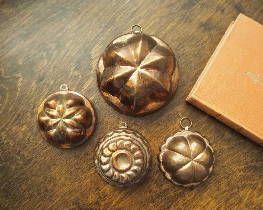 Set of Four Vintage Copper Baking Molds Small Copper Molds Mismatched ...