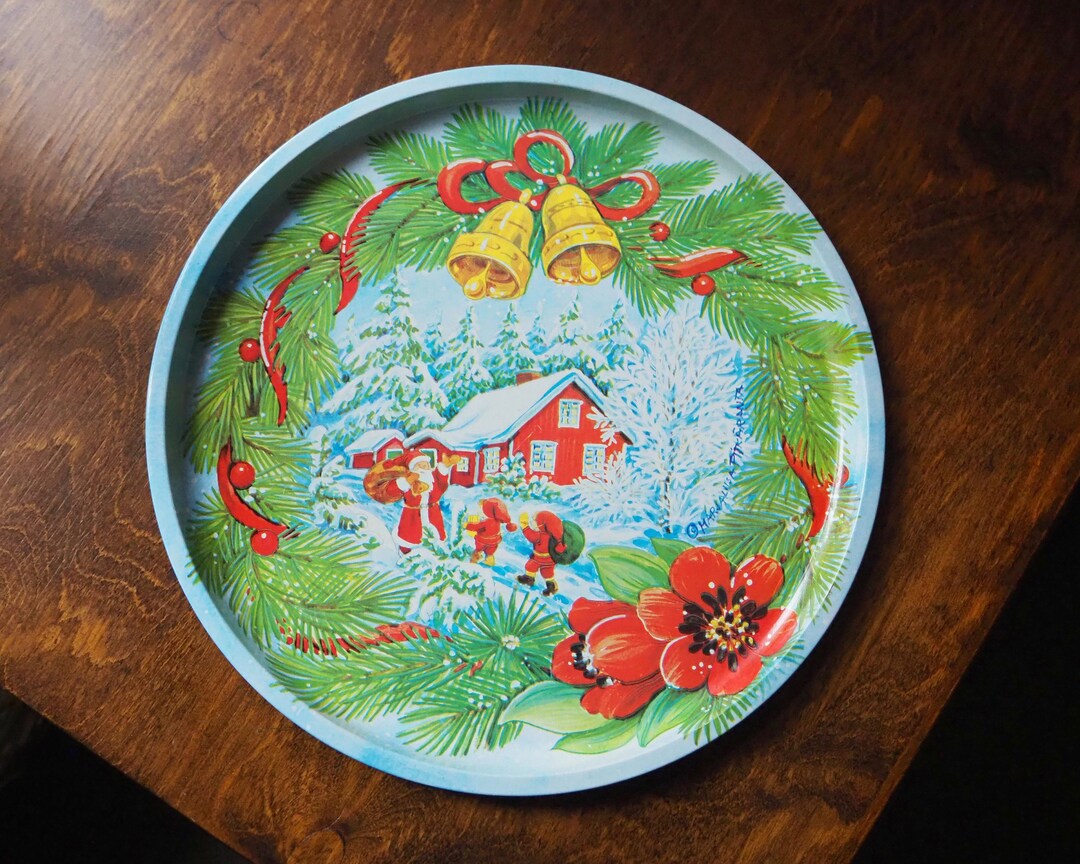 Vintage Christmas Tray | Vintage Tin Tray | Vintage Santa Claus Tin ...