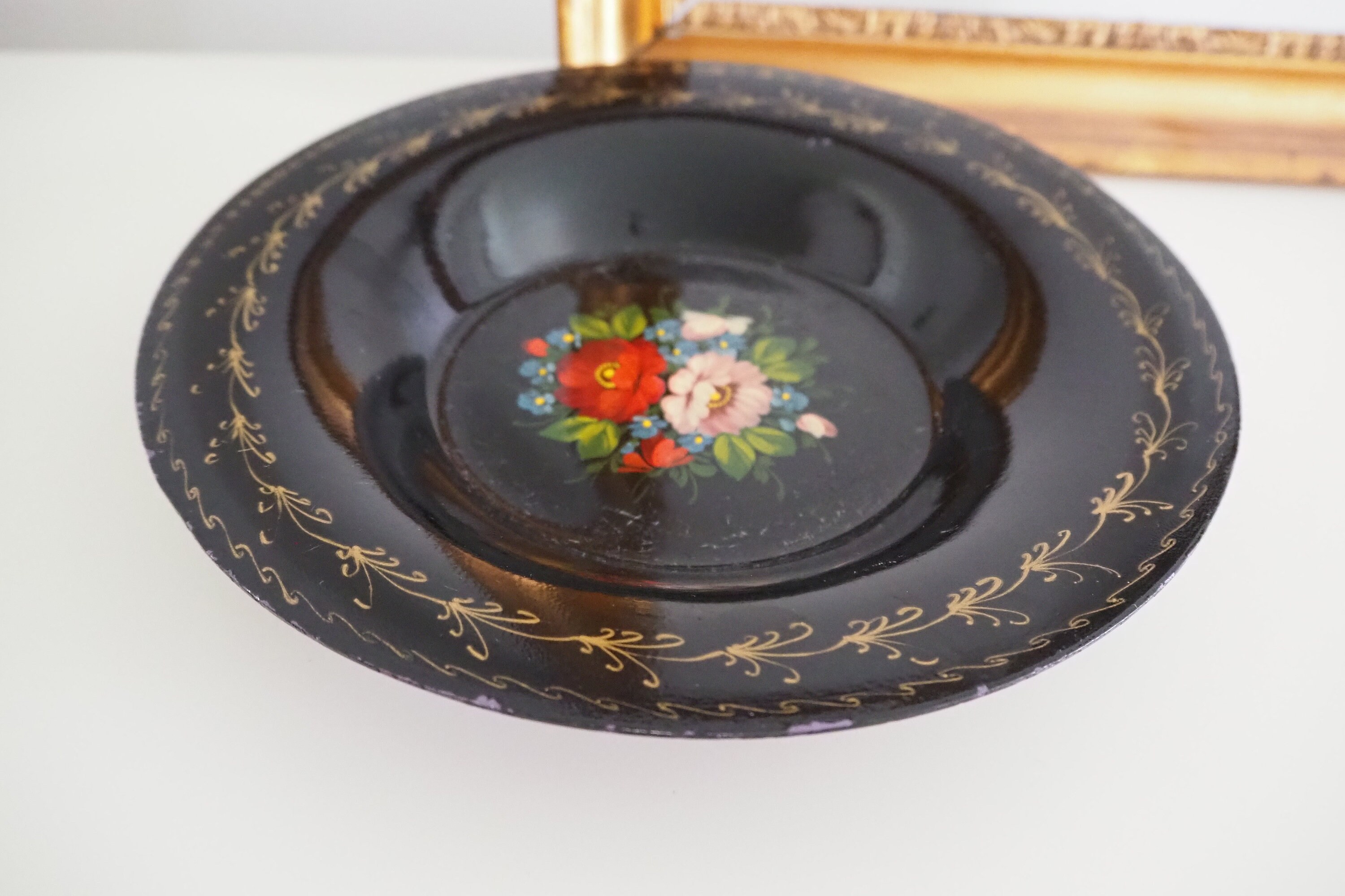 Vintage Floral Metal Plate | Handpainted Floral Plate | Vintage Russian ...