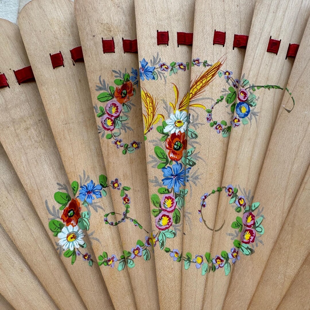 Antique Austrian Fan With A Handpainted Monogram Depicting Wild Meadow ...
