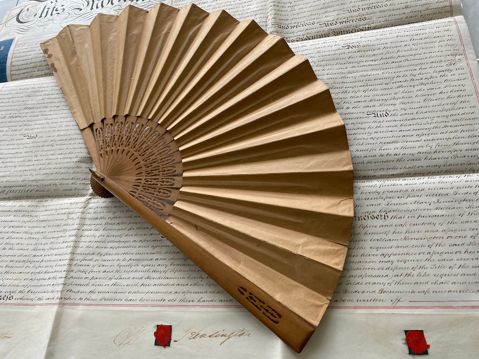 Antique Hand Fan With A Charming Scene of Two Boys Walking the Dog ...