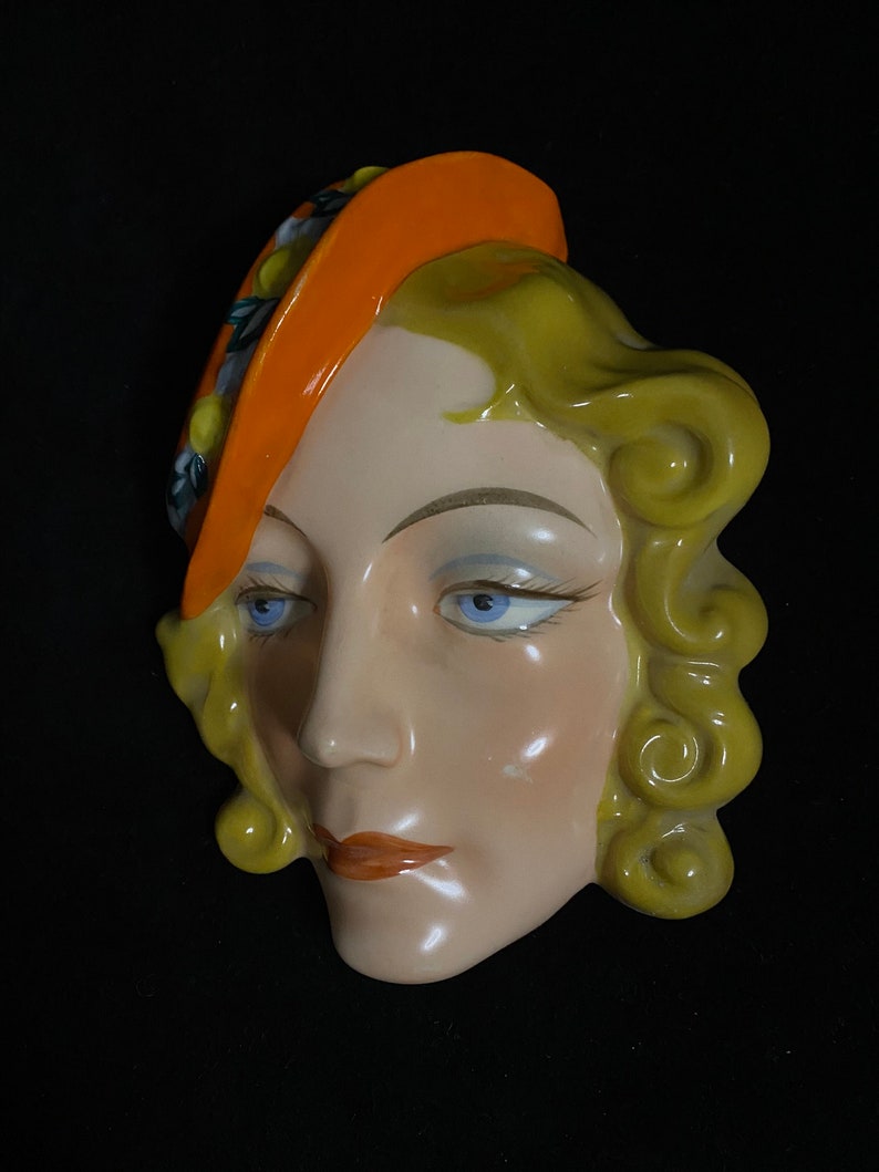 Art Deco Wall Mask Made in Czechoslovakia. 1930s Wall Mask of Girl With ...