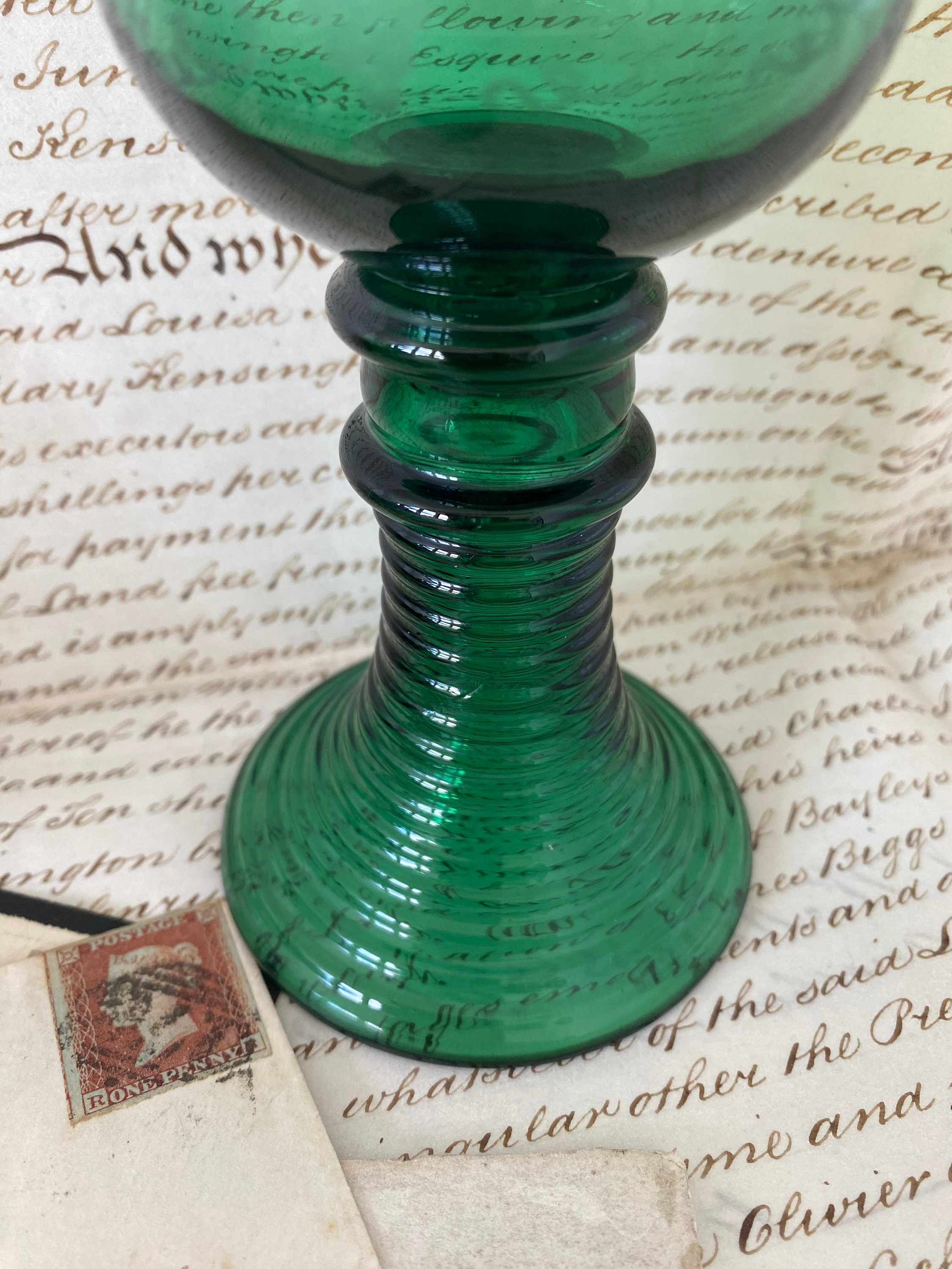 Antique Green Glass Roemer With Grapes and Vine Leaves. Antique Glass ...