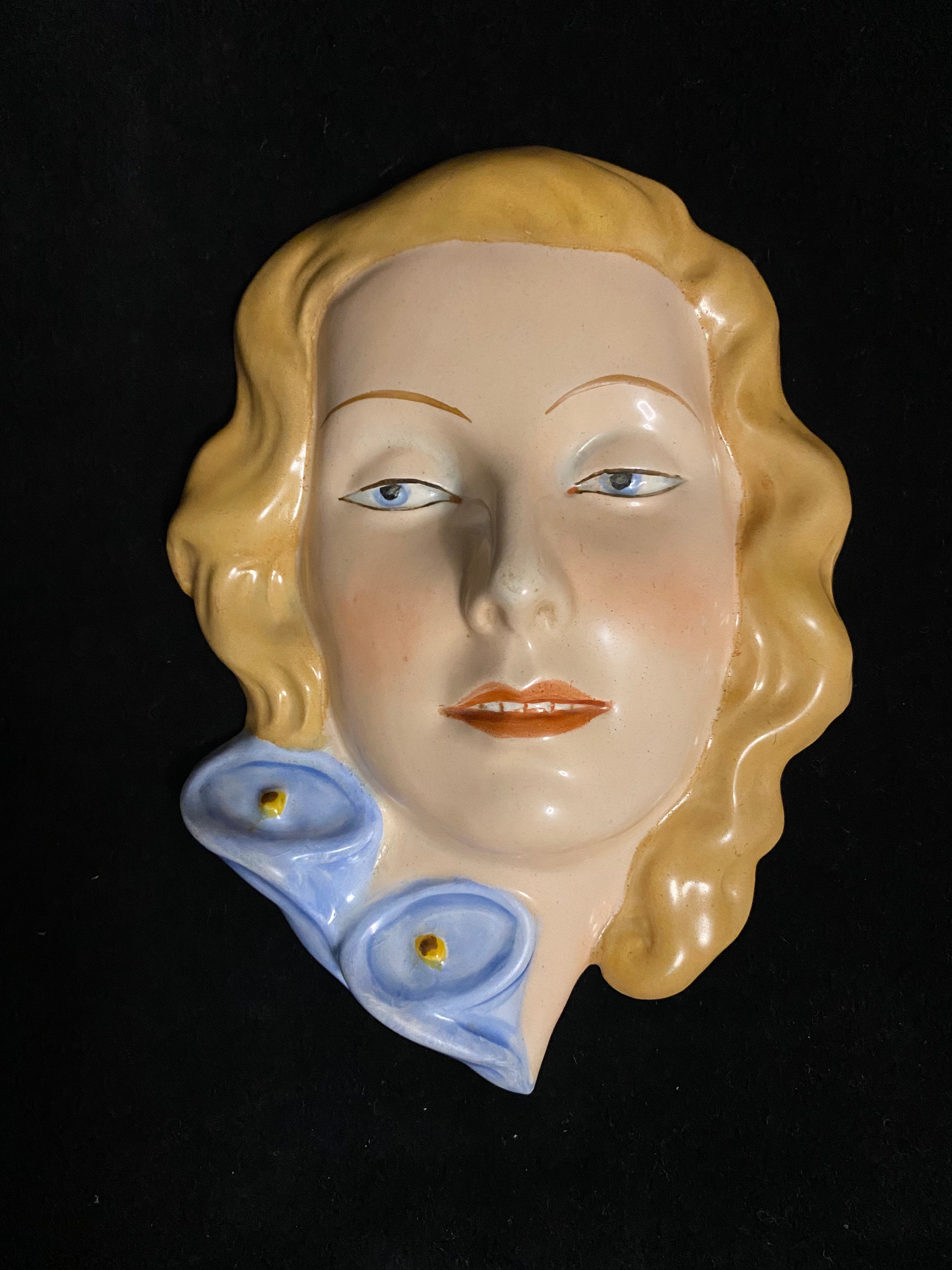 Art Deco Wall Mask Made in Czechoslovakia by Royal Dux. Fine Ceramic ...