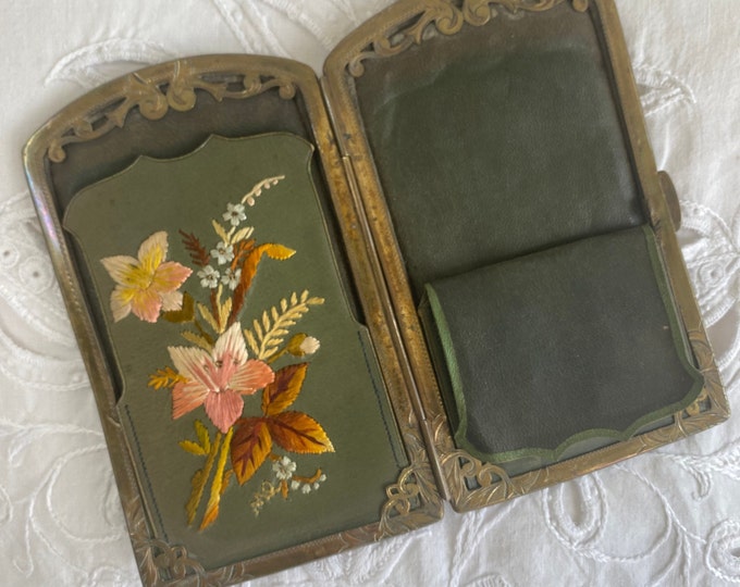 Antique Leather Needle Case / Calling Card Case With Decorative Brass ...