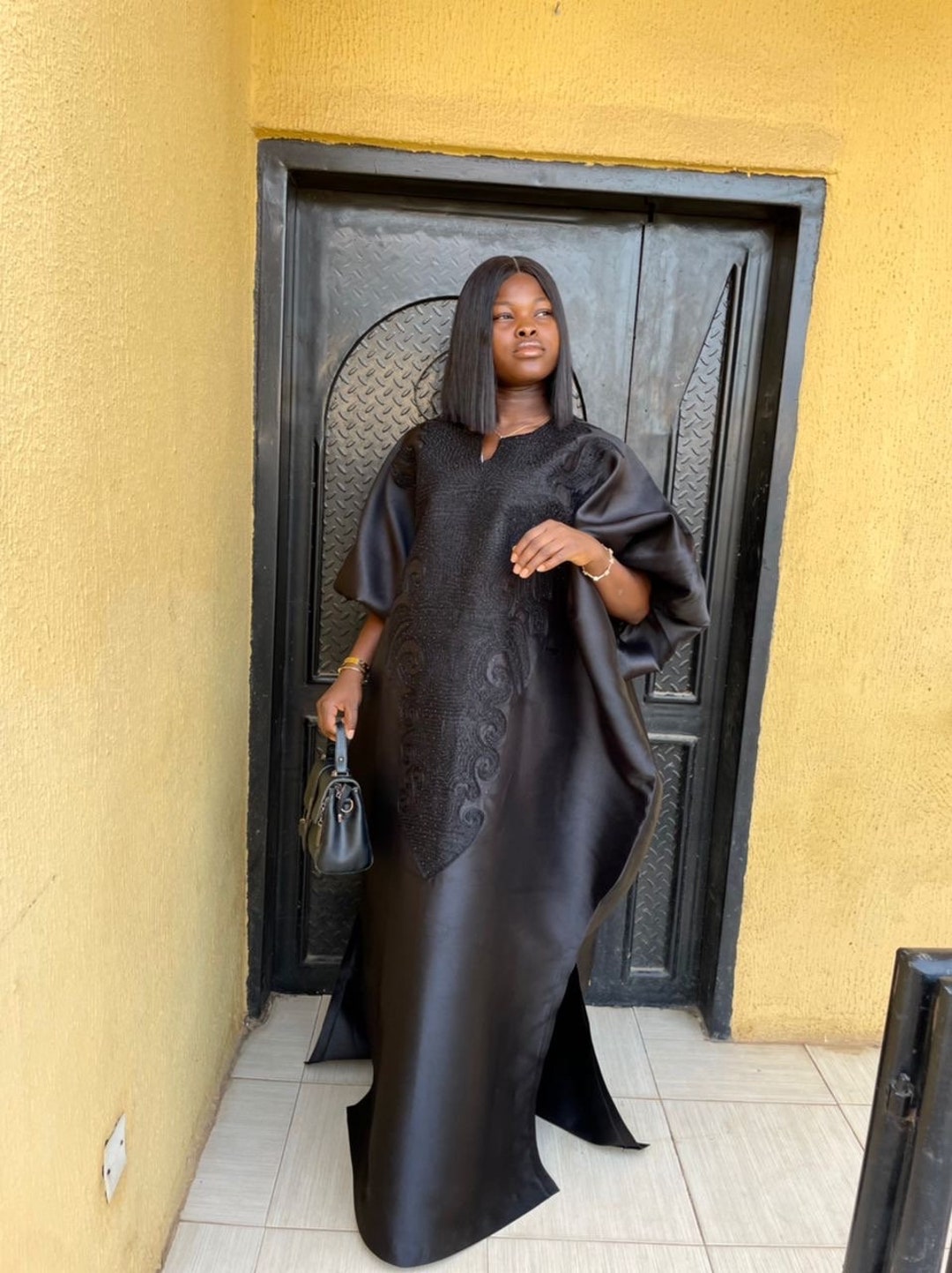 Black Mikado Boubou , Boubou Kaftan, Black Dresses, African Women ...