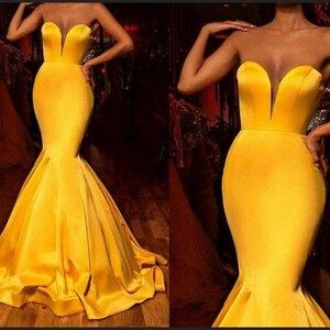 Yellow mermaid prom dress wedding reception dress | Etsy