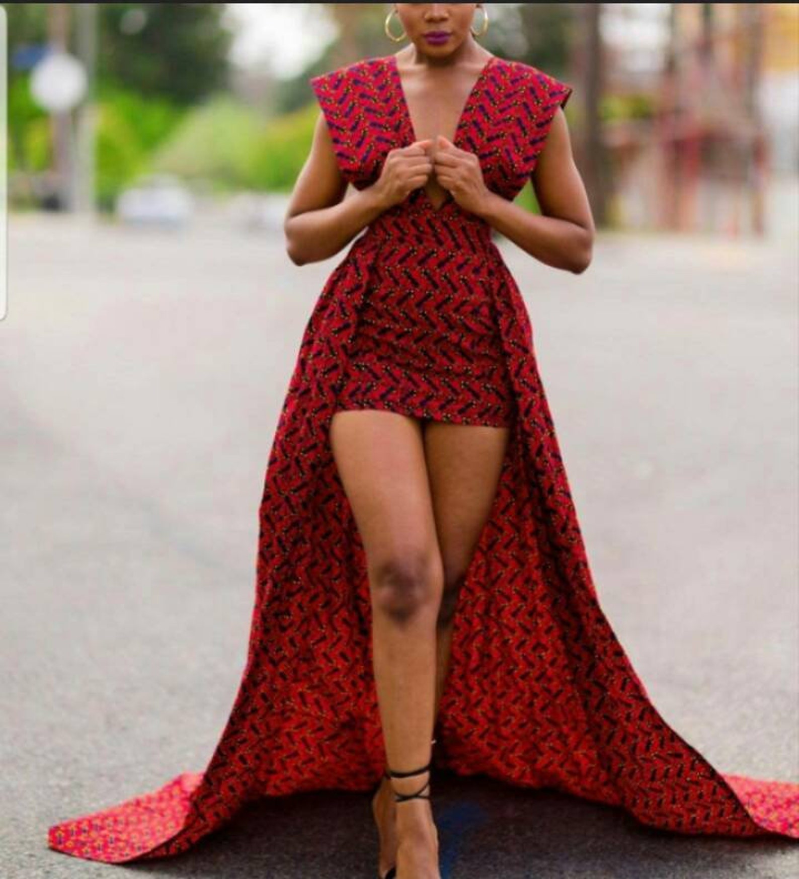 Ankara Short Dress With Cape Red Cape Gown African Fashion - Etsy