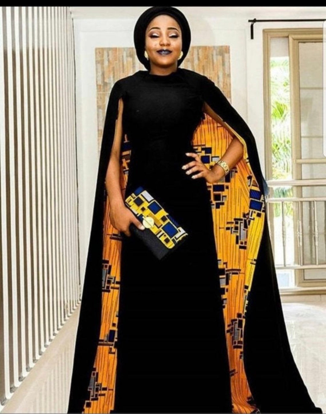 Black Women Mermaid Dress , Long Dress With Cape ,ankara Long Gown ...