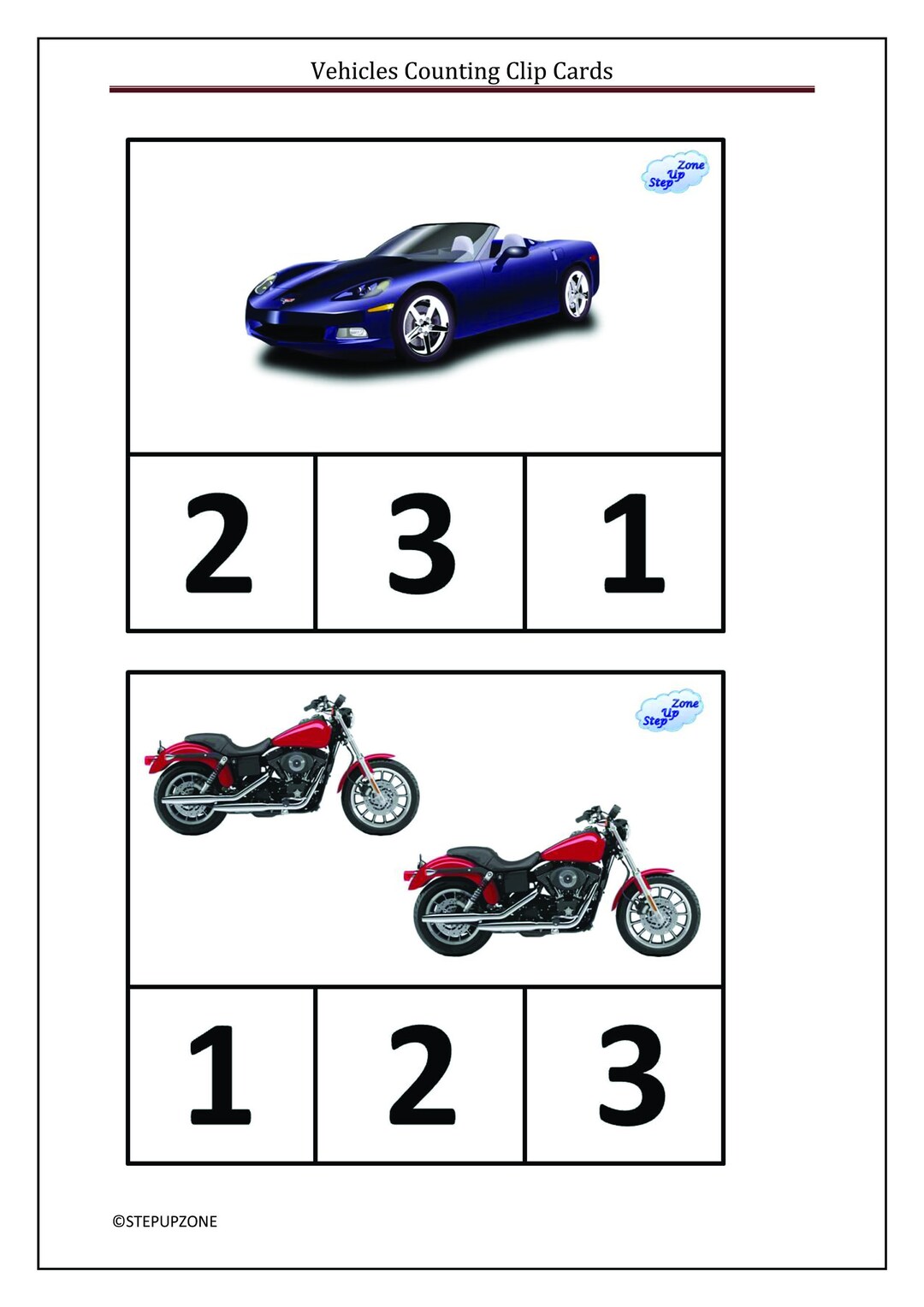Vehicles Counting Clip Cards | Counting Activity | Busy Bag - Etsy