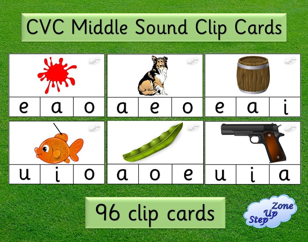 CVC Clip Cards|middle Sound Clip Cards|short Vowels|cvc Words|cvc ...