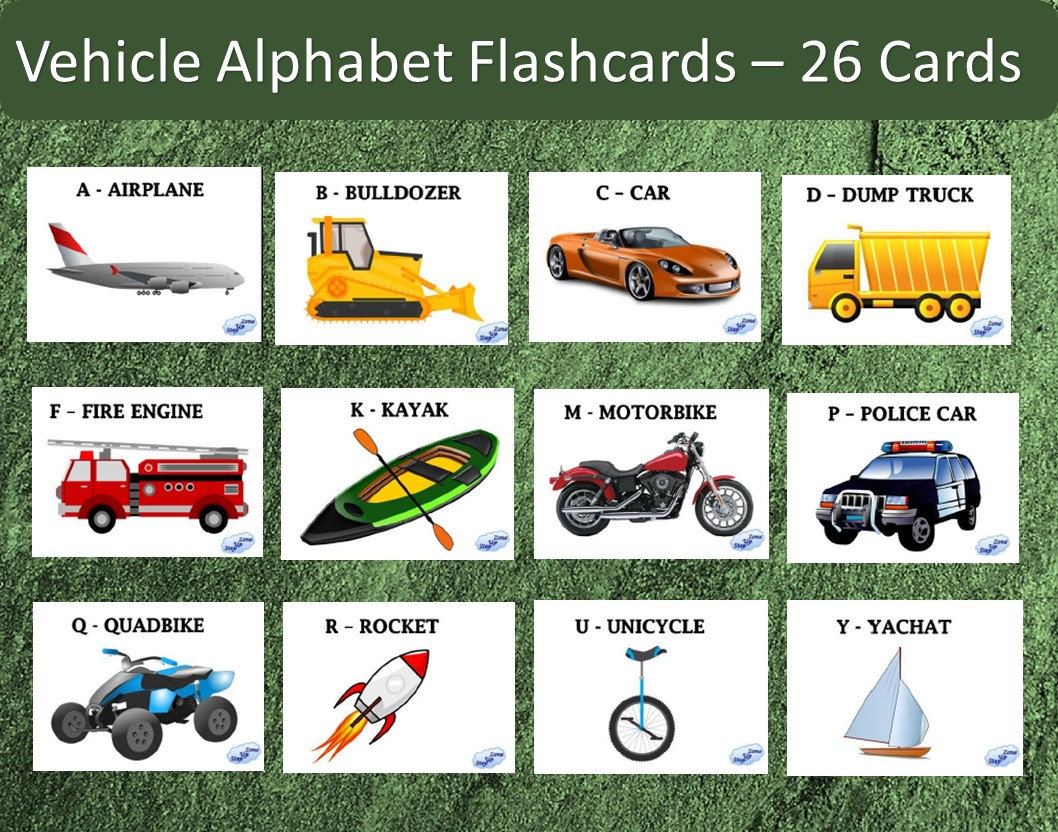 Vehicles Alphabet Flashcards A to Z Flashcards on Vehicles - Etsy