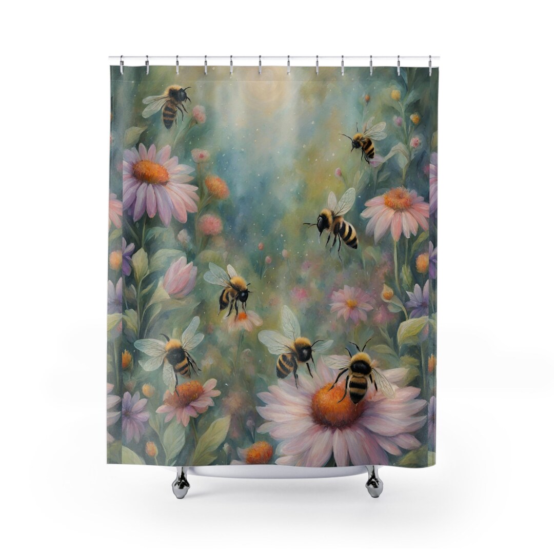 Shower Curtains Bees Bee Daisy Flowers Pink White - Etsy