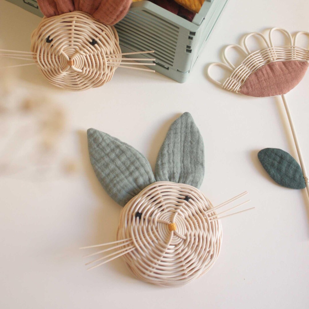 Rattan Rabbit Trophy Animal Head Decoration Children's Wall Decor ...