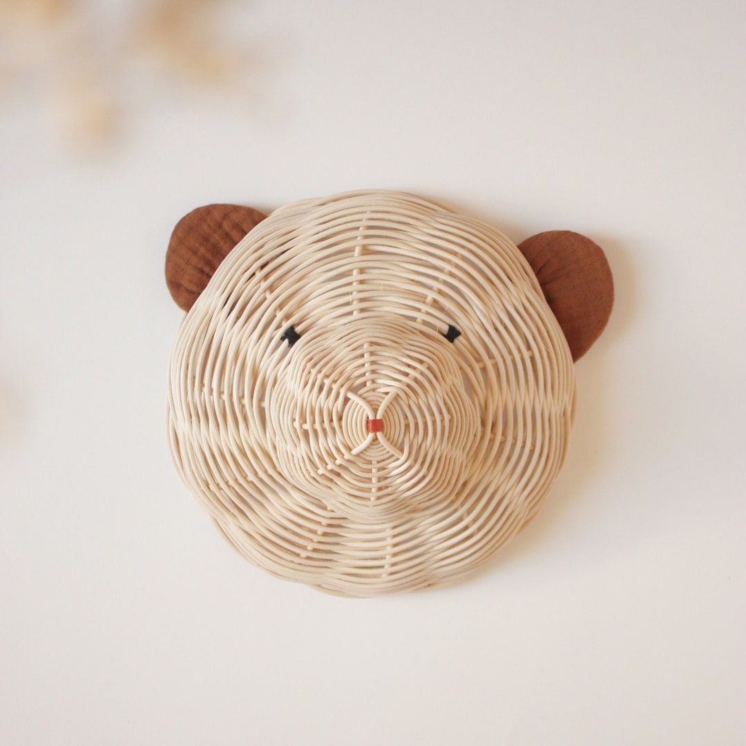Large Rattan Bear Trophy Animal Head Trophy Wall Decor for Kids Baby ...