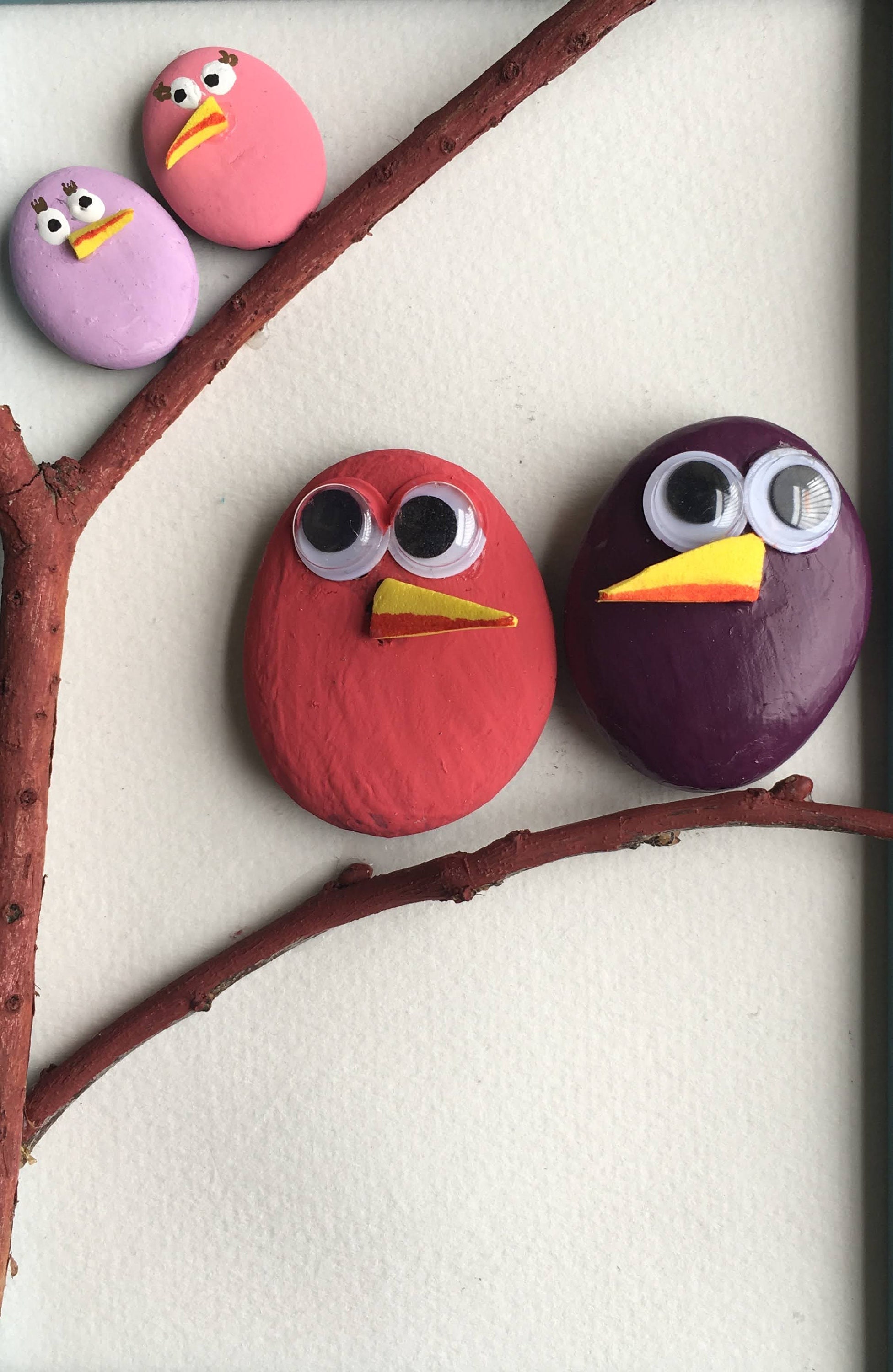 Pebble Art of Colorful Birds, Birds Resting in Tree Framed, Gift for ...