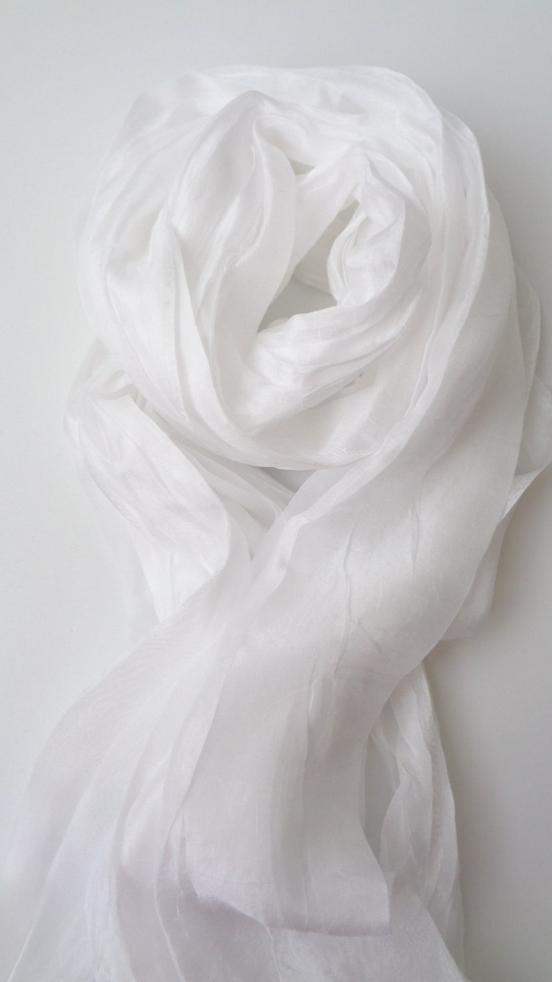 White Silk Scarf, Silk Scarf Hand Dyed White Silk Scarf Mens Women Silk ...