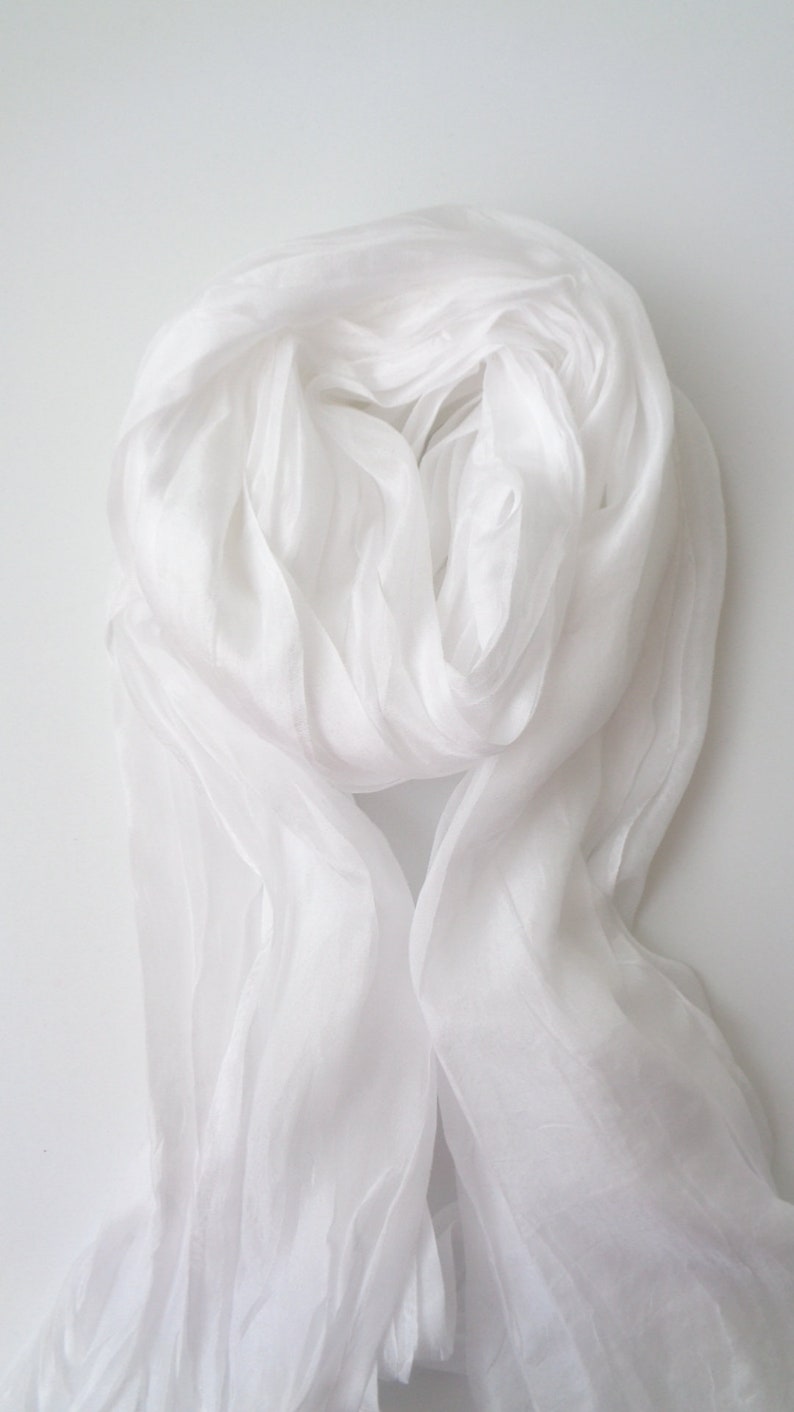 White Silk Scarf, Silk Scarf Hand Dyed White Silk Scarf Mens Women Silk ...