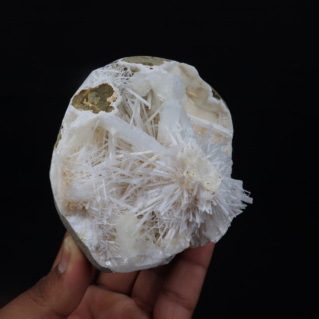 Scolecite Spray Inside Quartz Geode, Natural Scolecite Geode, Quartz ...