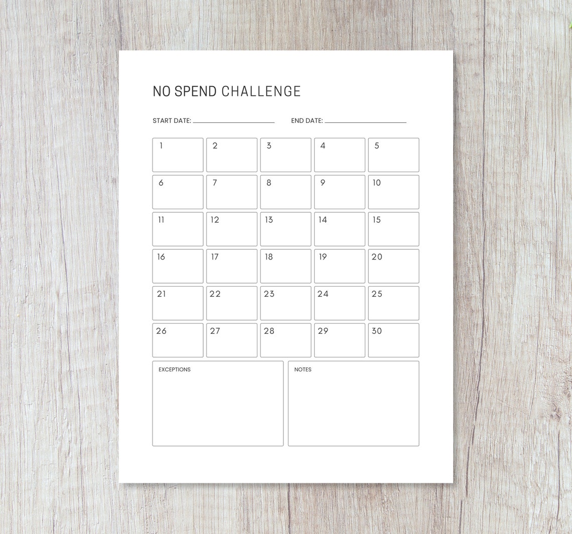 No Spend Challenge Tracker | 30 Day Savings Challenge | No Spend Month ...