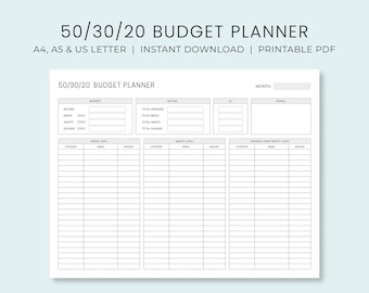 Monthly Budget Planner 50/30/20 Rule Income & Expense Money - Etsy