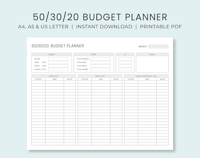 Monthly Budget Planner 50/30/20 Rule Income & Expense Money - Etsy
