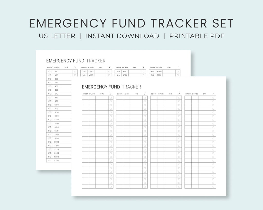 Emergency Fund Savings Tracker Printable Set | 1000 Rainy Day Fund ...