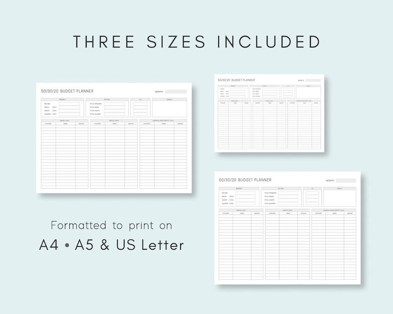 Monthly Budget Planner 50/30/20 Rule | Income & Expense Money ...