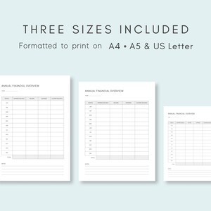 Yearly Financial Overview Printable | Annual Finance Organizer | Income ...