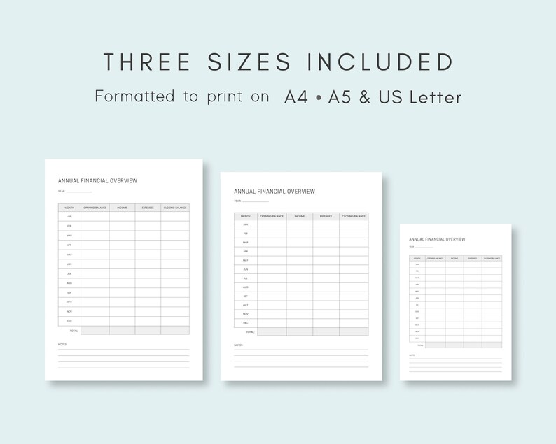 Yearly Financial Overview Printable | Annual Finance Organizer | Income ...