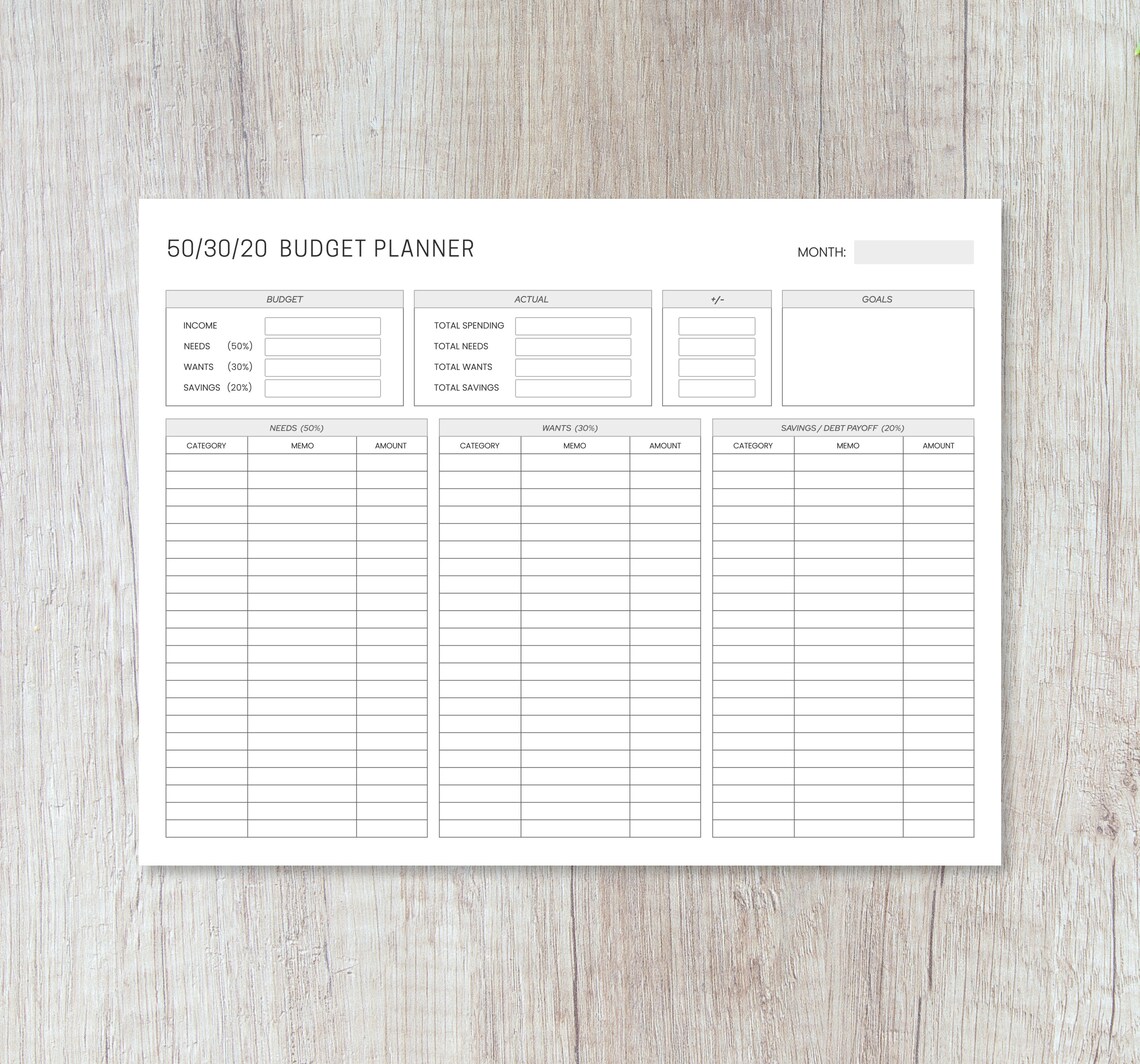 Monthly Budget Planner 50/30/20 Rule | Income & Expense Money ...