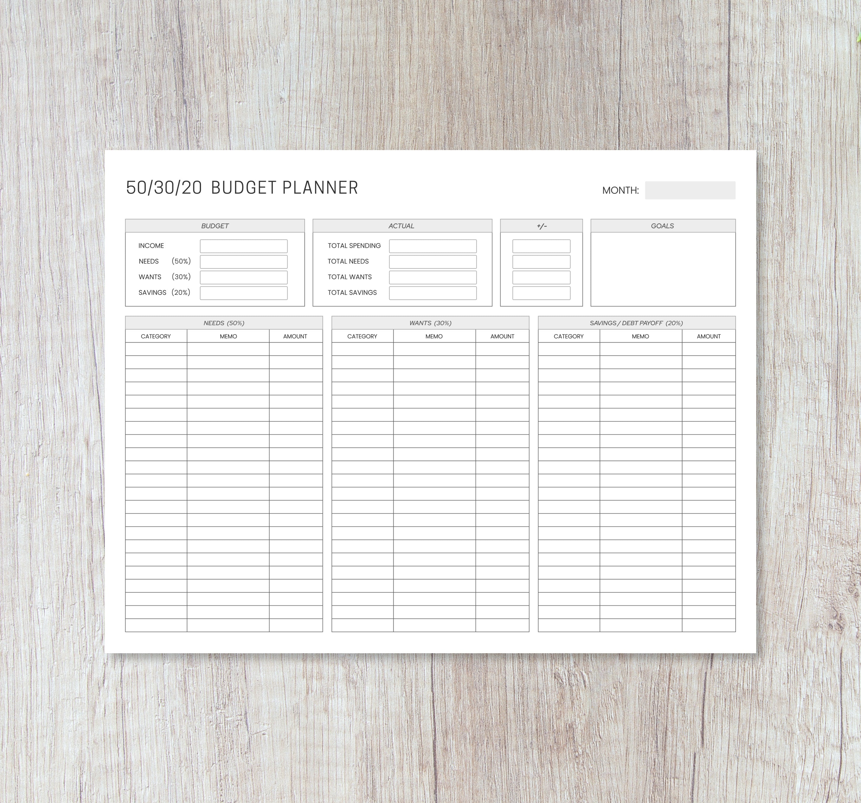 Monthly Budget Planner 50/30/20 Rule | Income & Expense Money ...