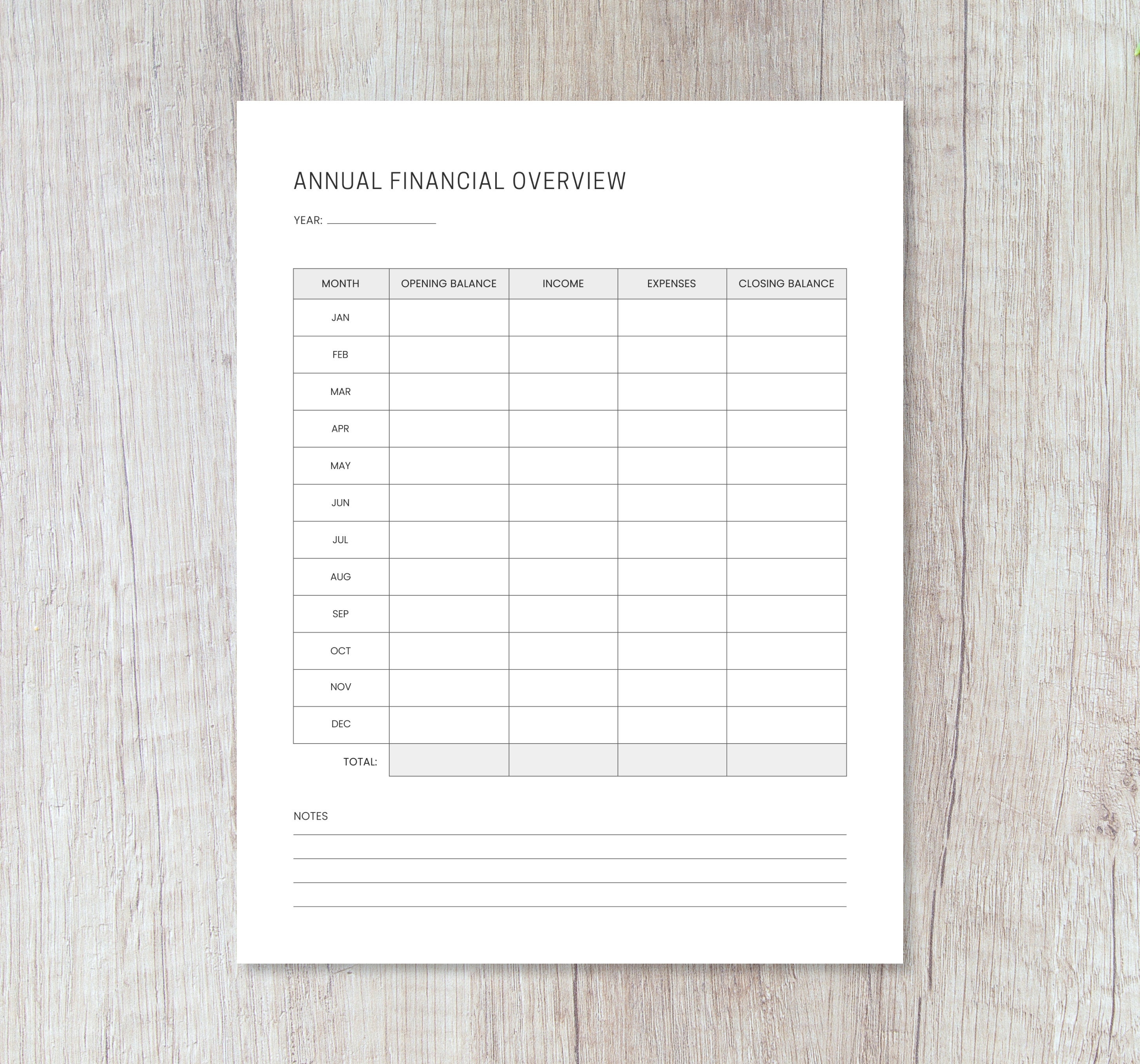 Yearly Financial Overview Printable | Annual Finance Organizer | Income ...