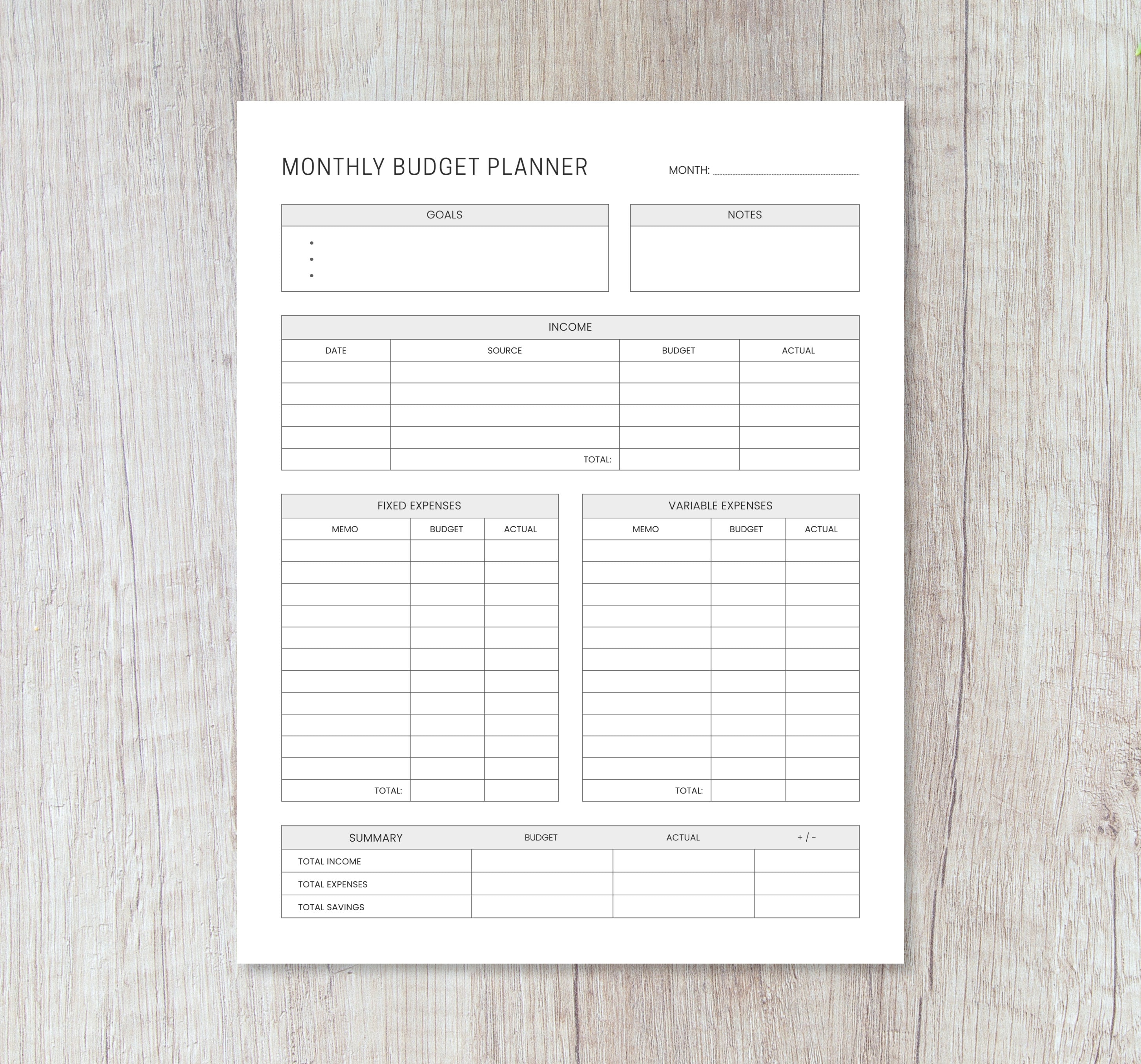 Monthly Budget Planner Printable Simple Budget Worksheet Personal ...