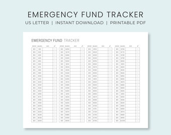 Emergency Fund Savings Tracker Printable 1000 Rainy Day Fund - Etsy