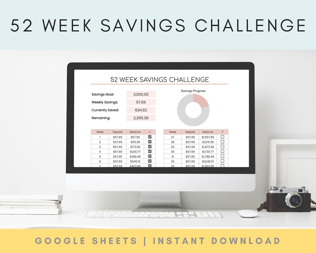 52 Week Savings Challenge Tracker | Savings Goal Tracker Spreadsheet ...