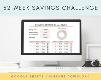 52 Week Savings Challenge Tracker | Savings Goal Tracker Excel ...