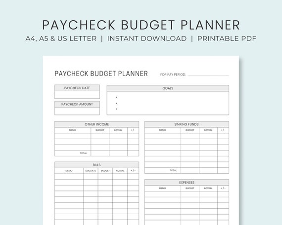 Paycheck Budget Planner Printable Budget by Paycheck | Etsy