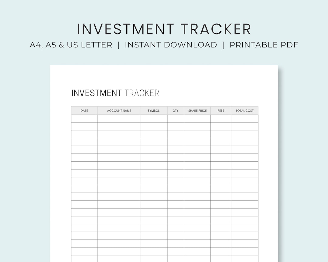 Investment Tracker Printable | Stock Portfolio Progress Log | Money ...
