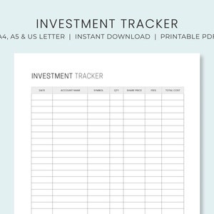 Investment Tracker Printable | Stock Portfolio Progress Log | Money ...